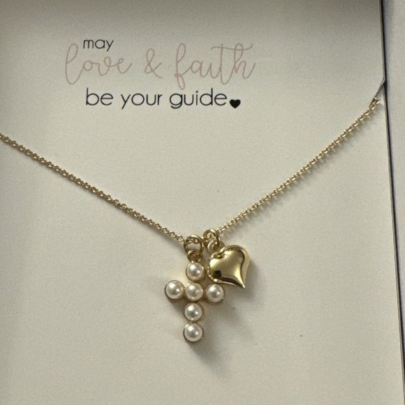 Roman | Jewelry | New Roman Necklace Pearl Cross Gold Heart Alexas ...